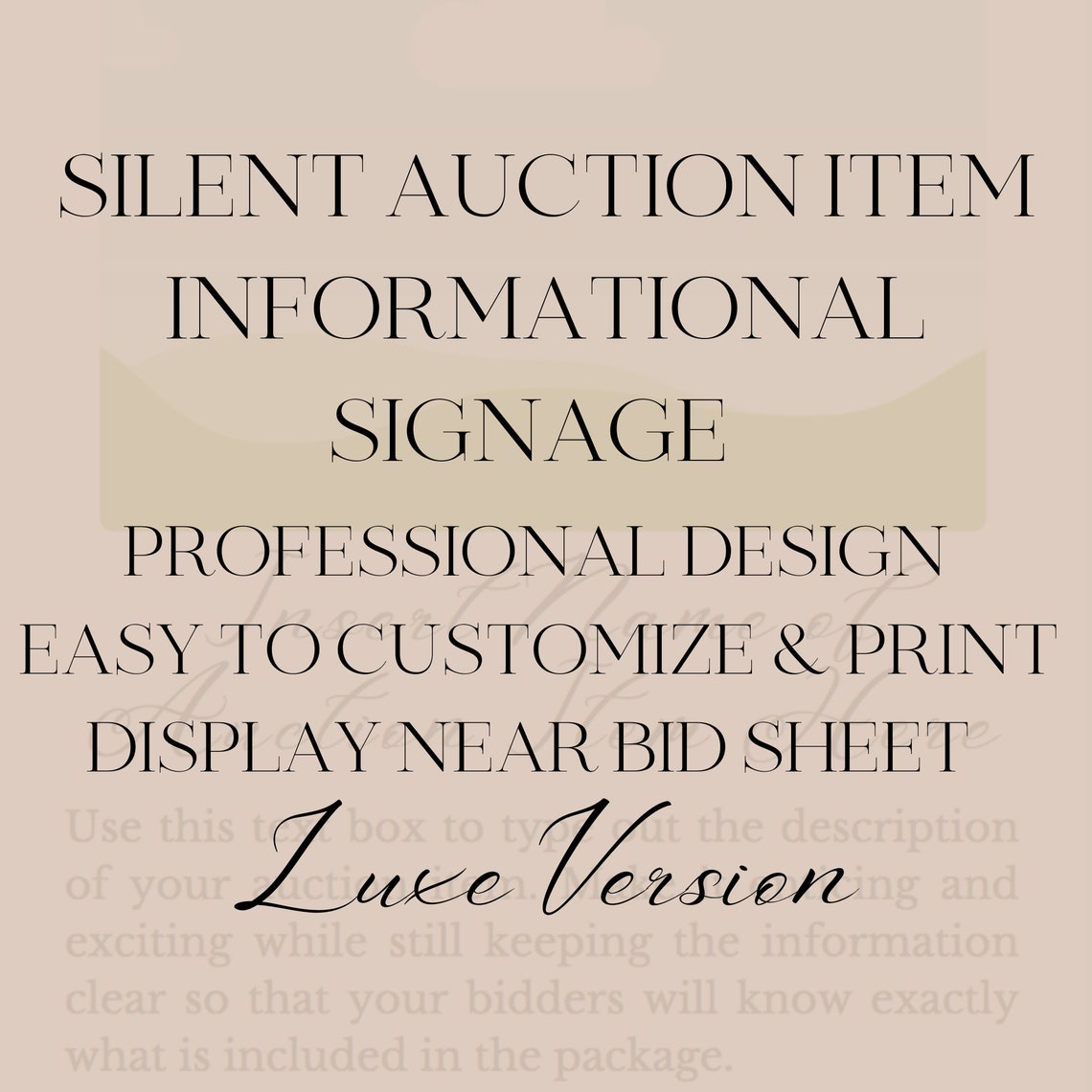 Luxe Printable Silent Auction Item Sign CANVA TEMPLATE - Fill Out ...
