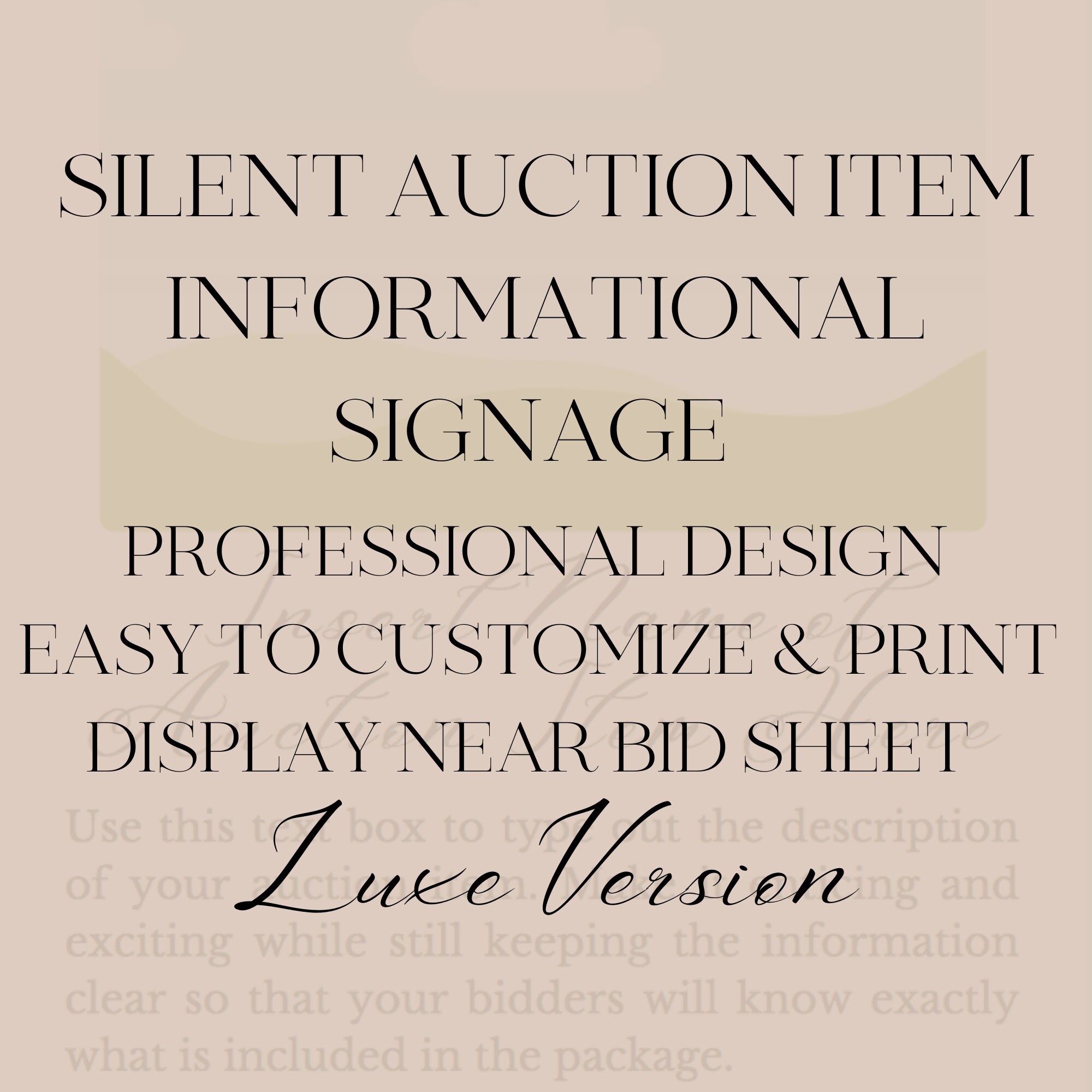 Luxe Printable Silent Auction Item Sign CANVA TEMPLATE - Fill Out ...