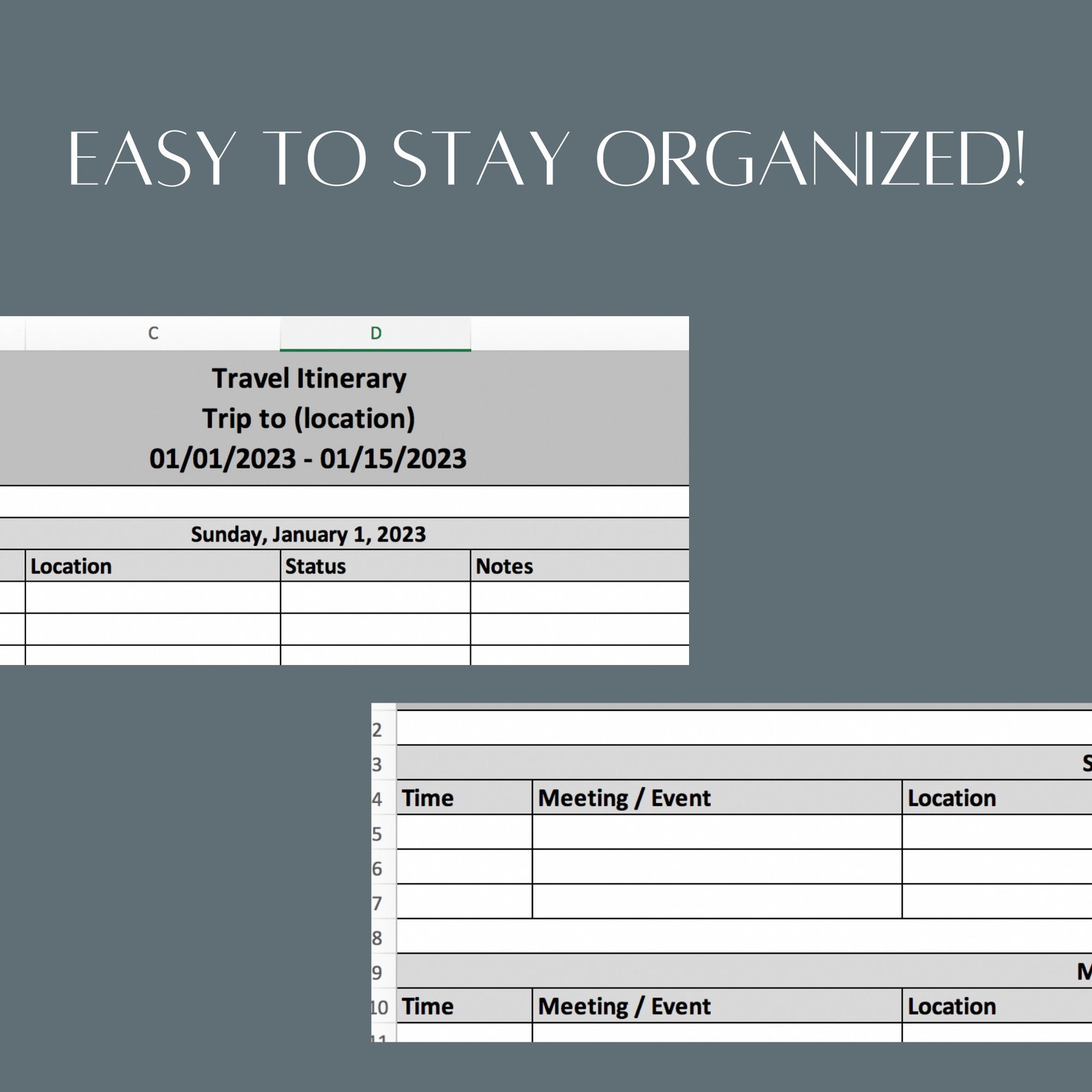 Travel Itinerary Digital Download Template - Microsoft Excel Template ...