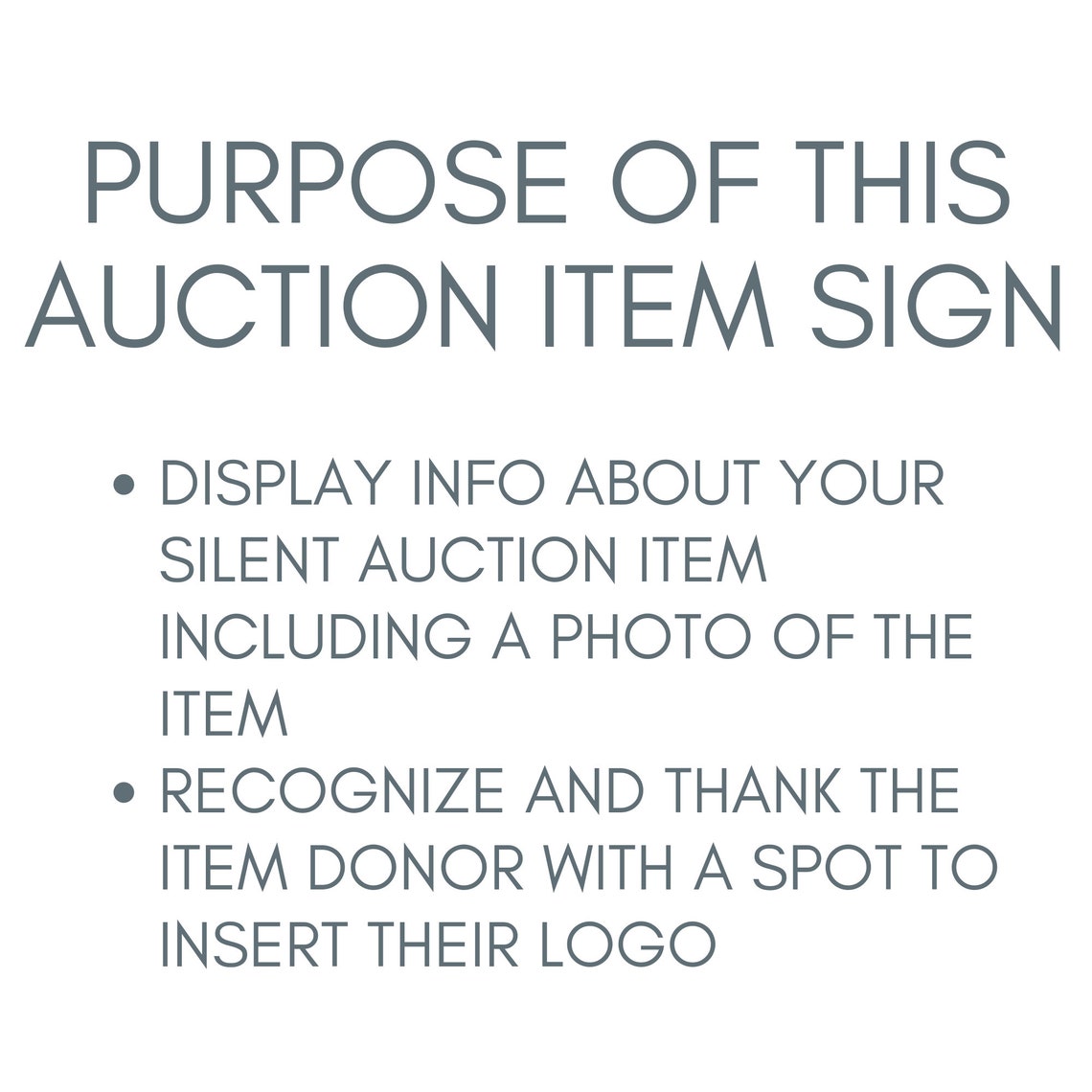 Silent Auction Sign With Donor Recognition - 8.5X11 And/or 8X10 - Etsy