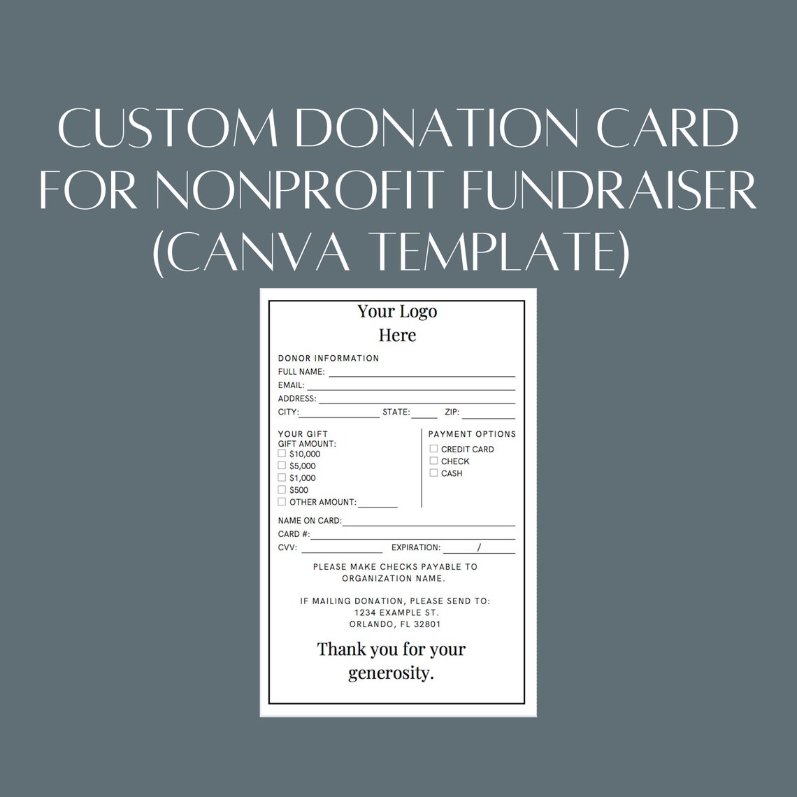 Custom Printable Donation Card for Nonprofit Fundraiser - Canva ...