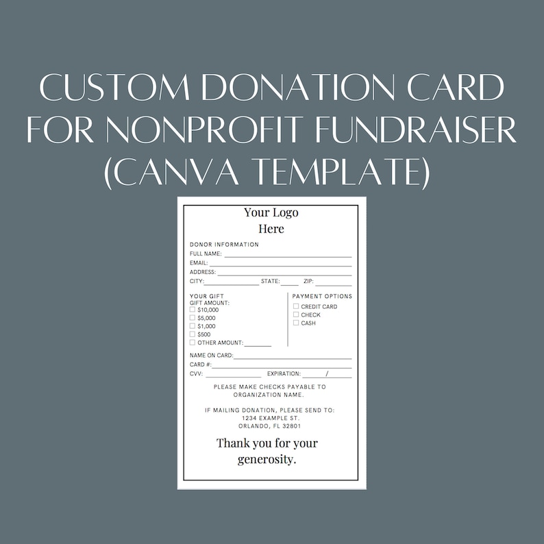 Custom Printable Donation Card for Nonprofit Fundraiser - Canva ...
