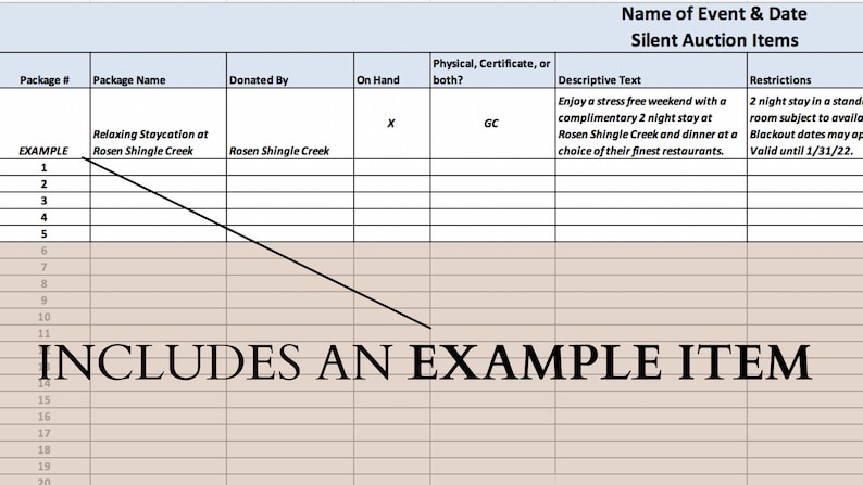 Silent Auction Donated Item Tracker for Fundraiser Events - Etsy