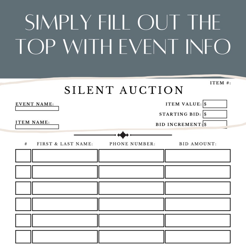Printable Silent Auction Bid Sheet (PDF File - Simply Download, Print ...