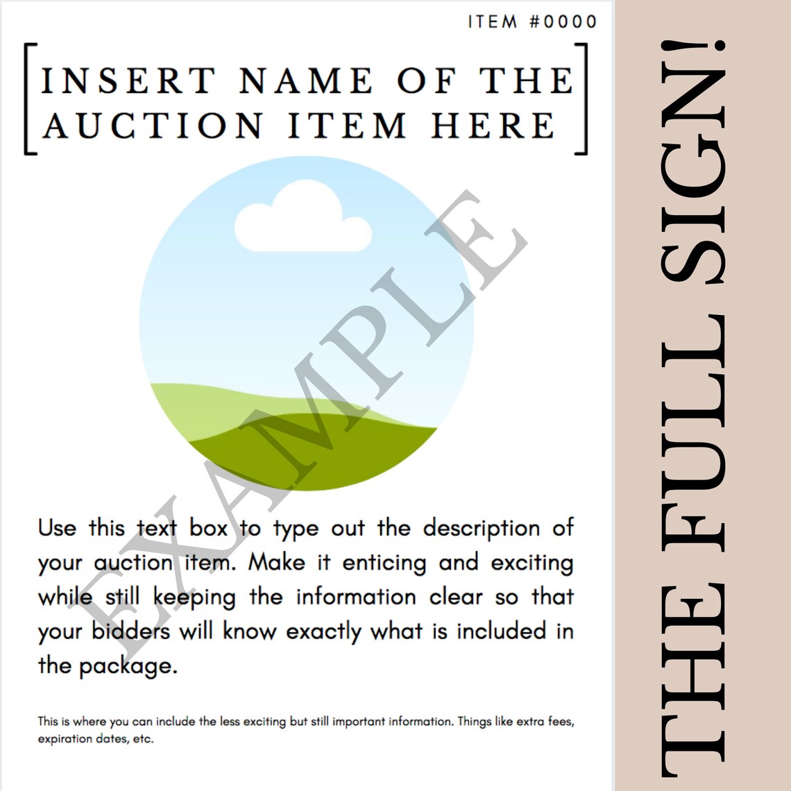 Printable Silent Auction Item Sign CANVA TEMPLATE - Fill Out Auction ...