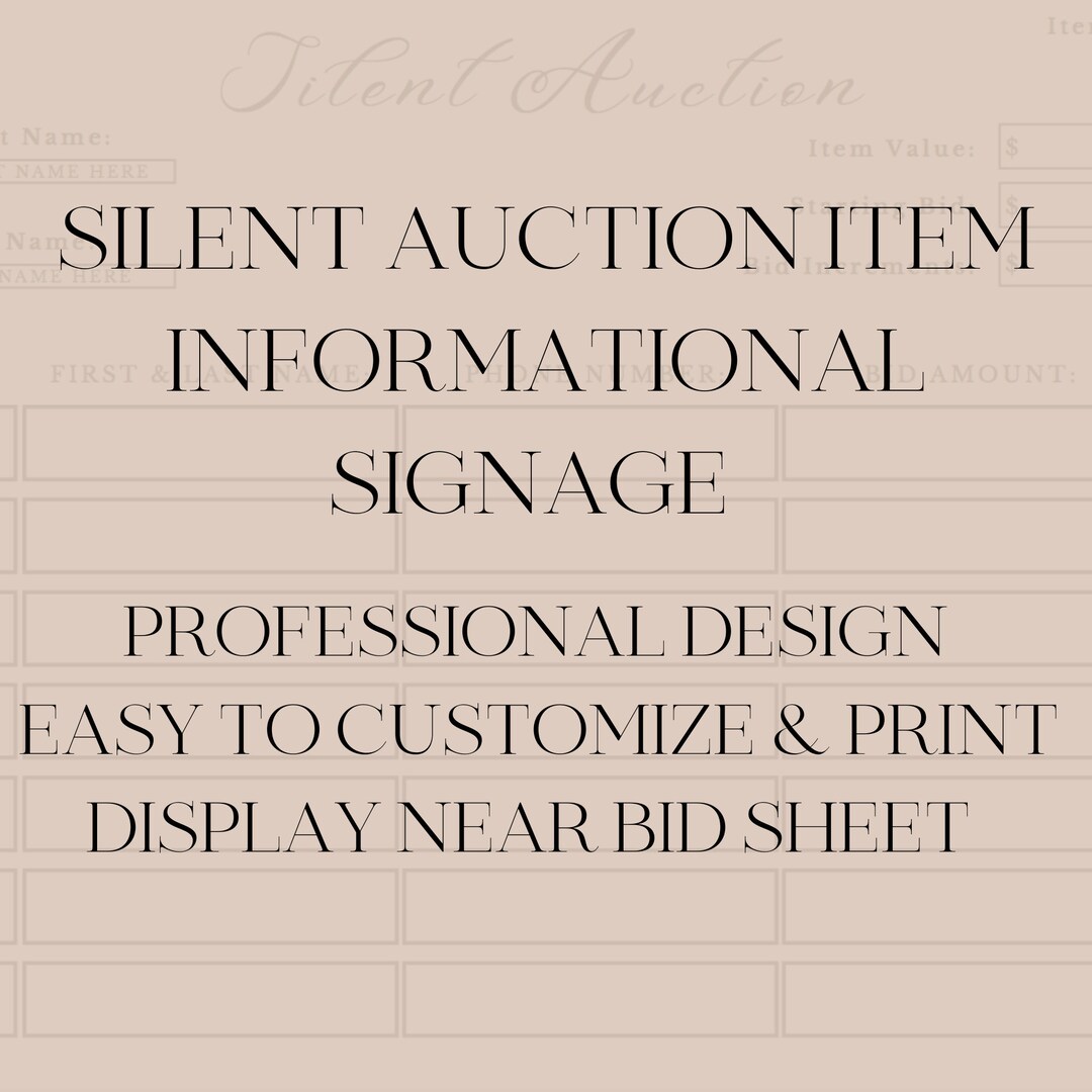 Printable Silent Auction Item Sign CANVA TEMPLATE - Fill Out Auction ...