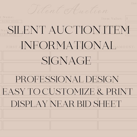 Printable Silent Auction Item Sign CANVA TEMPLATE Fill Out - Etsy