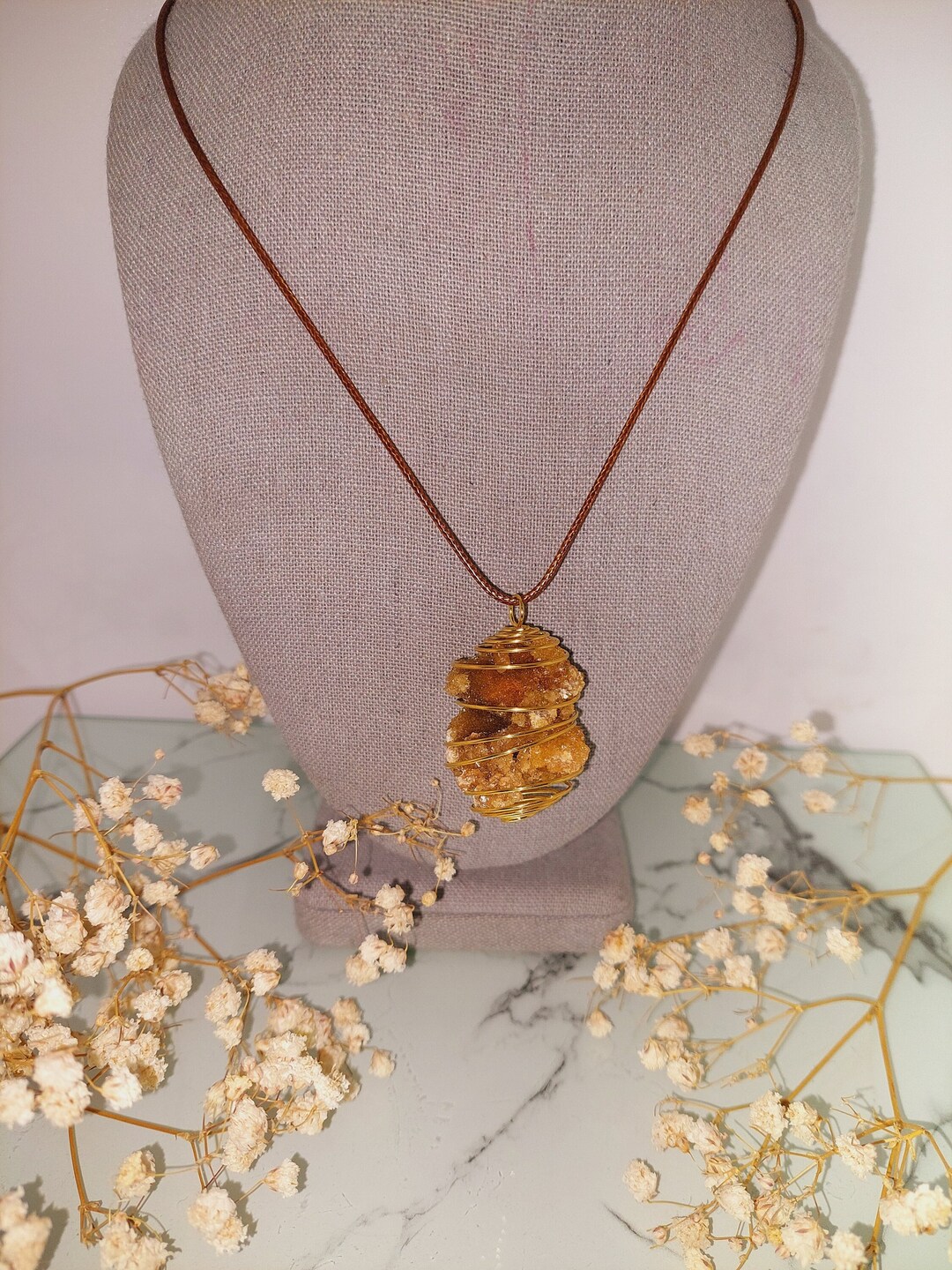 Yellow Creedite! Natural Yellow Creedite With Quartz Necklace - Rare ...