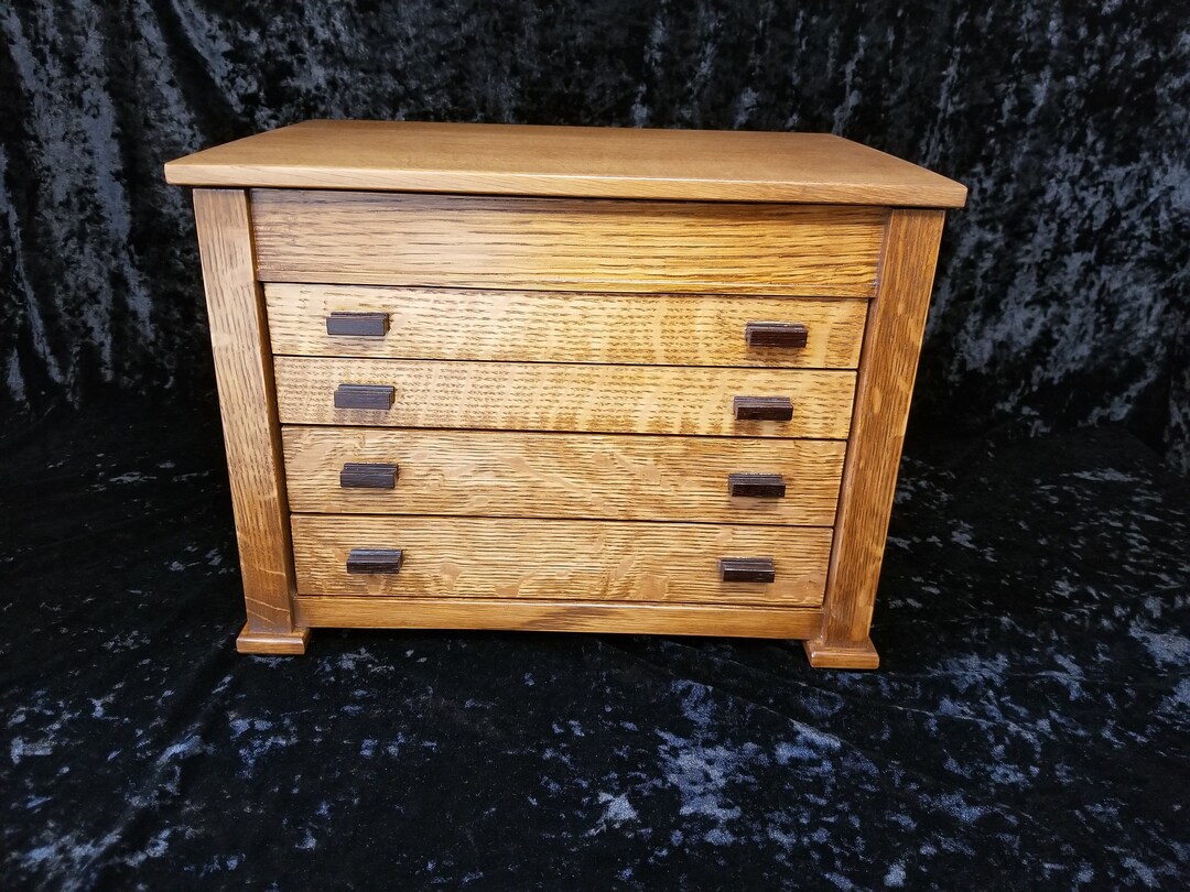 Mission Oak Handmade Wooden Jewelry Box Quarter Sawn Oak With Four ...