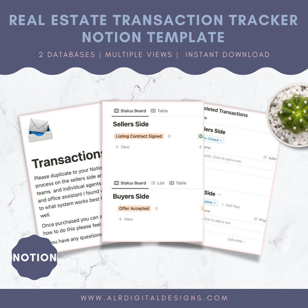 Real Estate Transaction Tracker Notion Template | Realtor CRM for ...