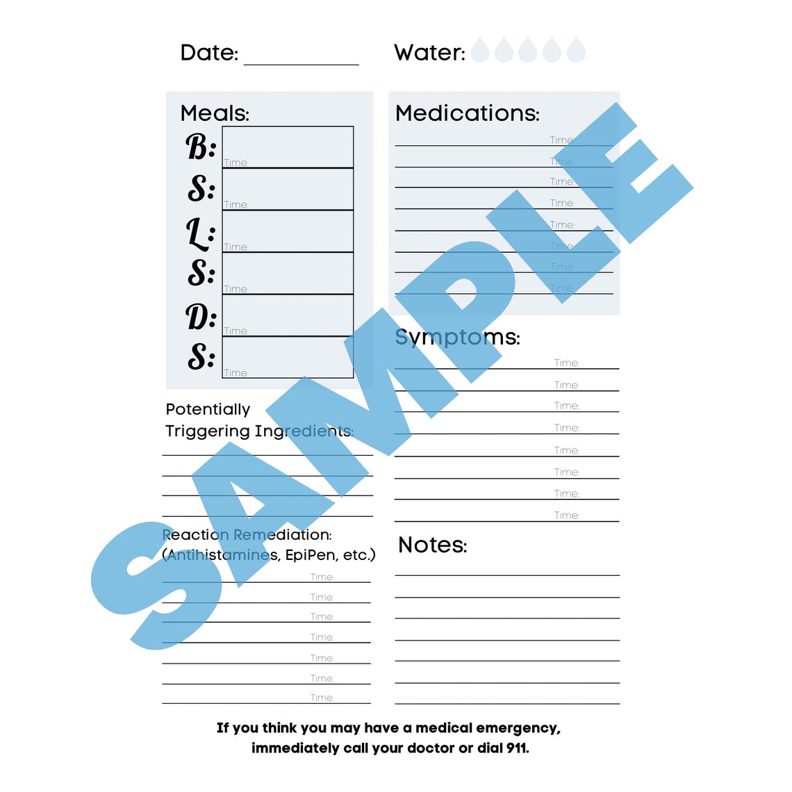 Alpha Gal Printable Food, Medication, and Symptom Log - Etsy