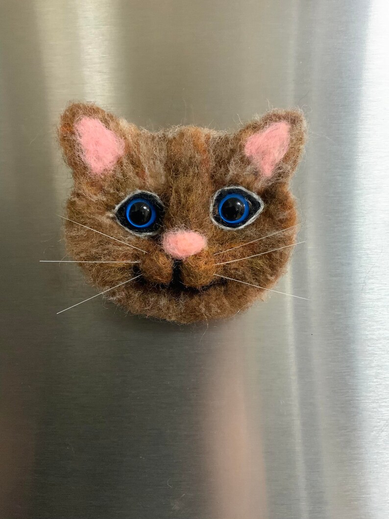Cat Magnet, Cute Cat Face, Needle Felted Cat, Ginger Cat Face, Gift for ...