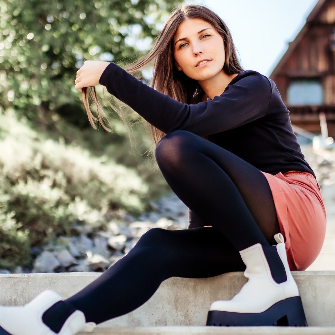 Josephine Recycled Polyamide Opaque Tights Black - Etsy Canada