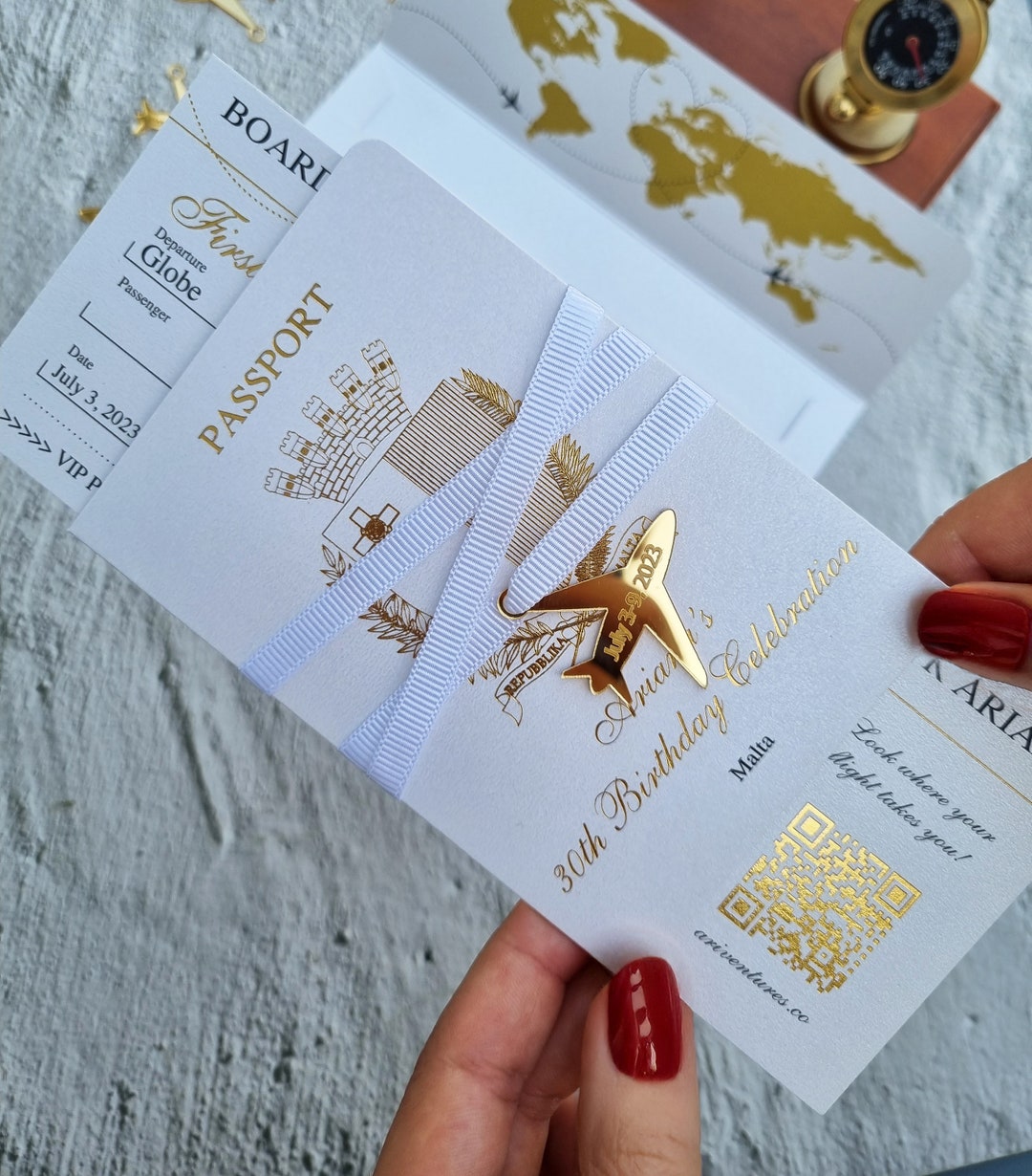 Passport Birthday Invitations, Birthday Party Invitation, Acrylic Plane ...