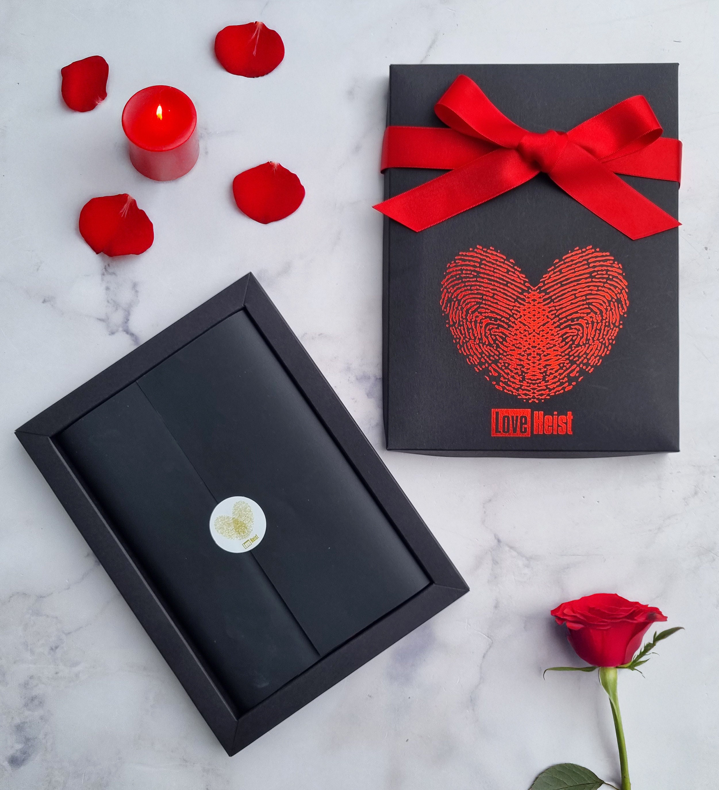 Personalized Black Box Wedding Invitation: Red Glitter, Gold Foil ...