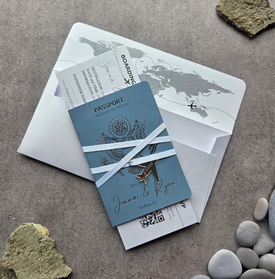 Cadet Blue Passport Invitation, Destination Wedding Invitation ...