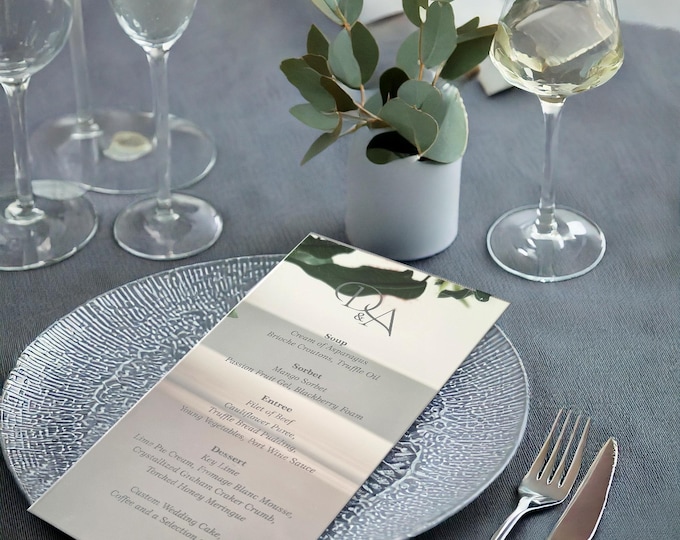 Engraved Mirror Menu, Luxury Wedding Décor, Silver, Gold, Rose Gold ...