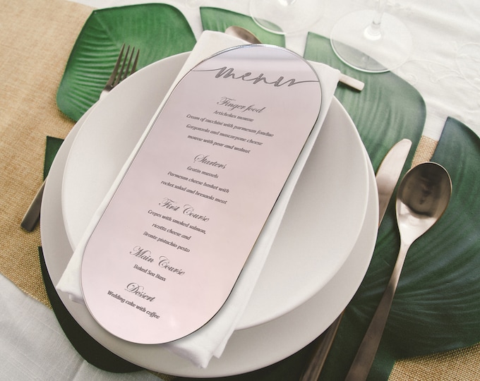 Engraved Mirror Menu, Luxury Wedding Décor, Silver, Gold, Rose Gold ...
