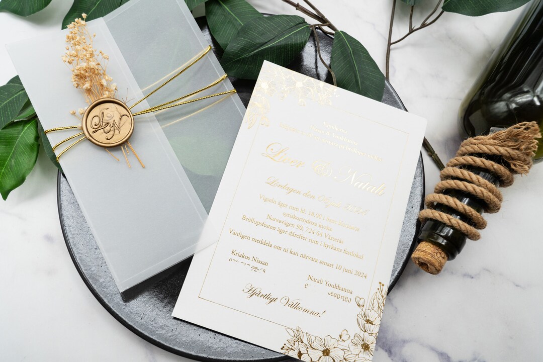 Gold Foil White Paper Wedding Invitation, Custom Paper Invite, Baby ...