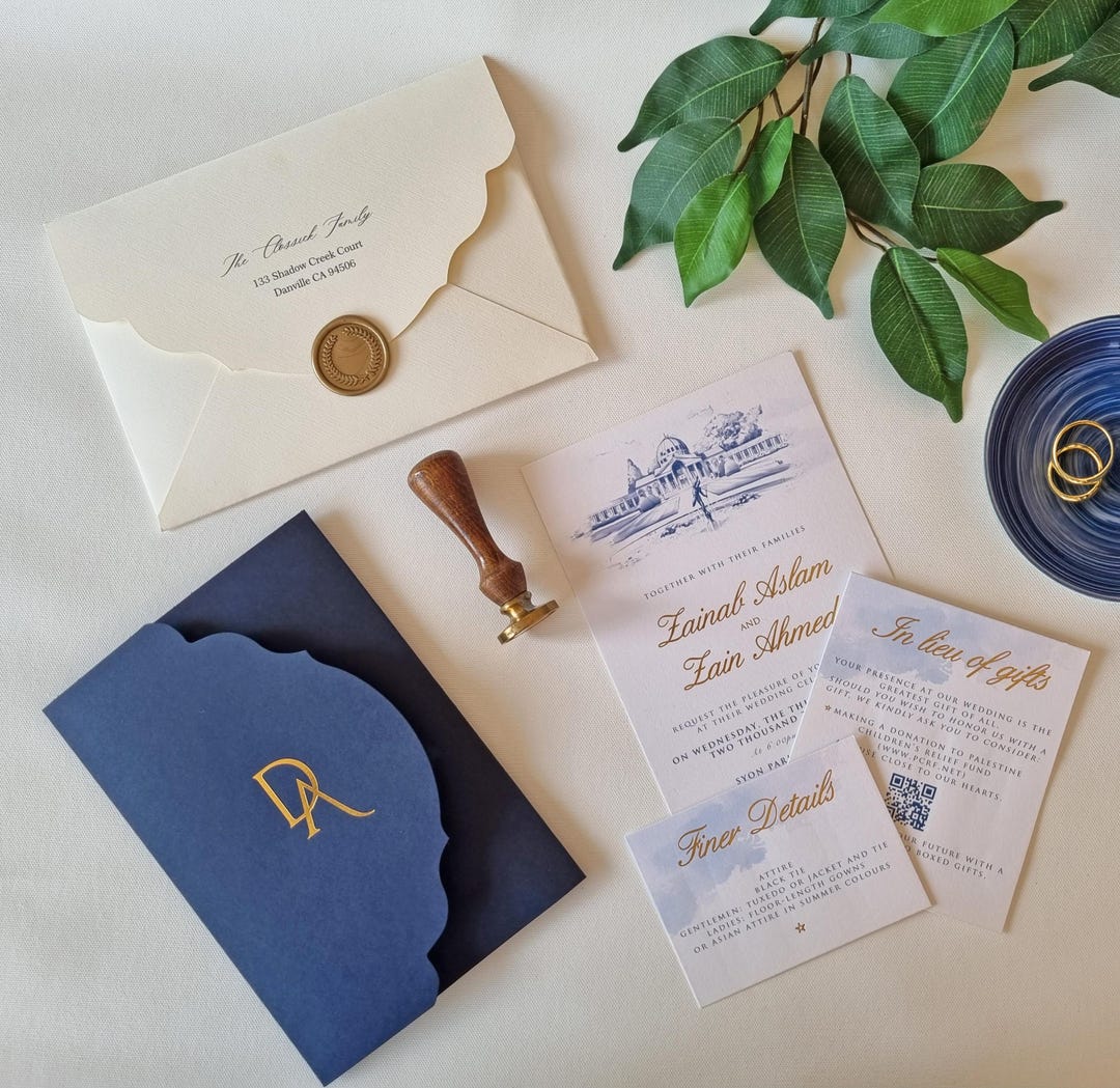 Luxury Wedding Invitation Set – Pocket Detail Custom Navy Blue ...