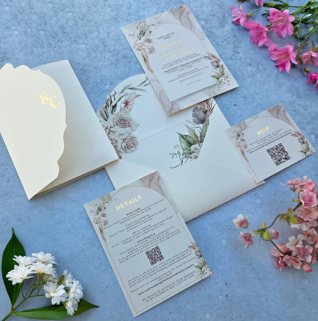 Floral Tri-fold Wedding Invitation Set • Luxury Personalized Cards ...