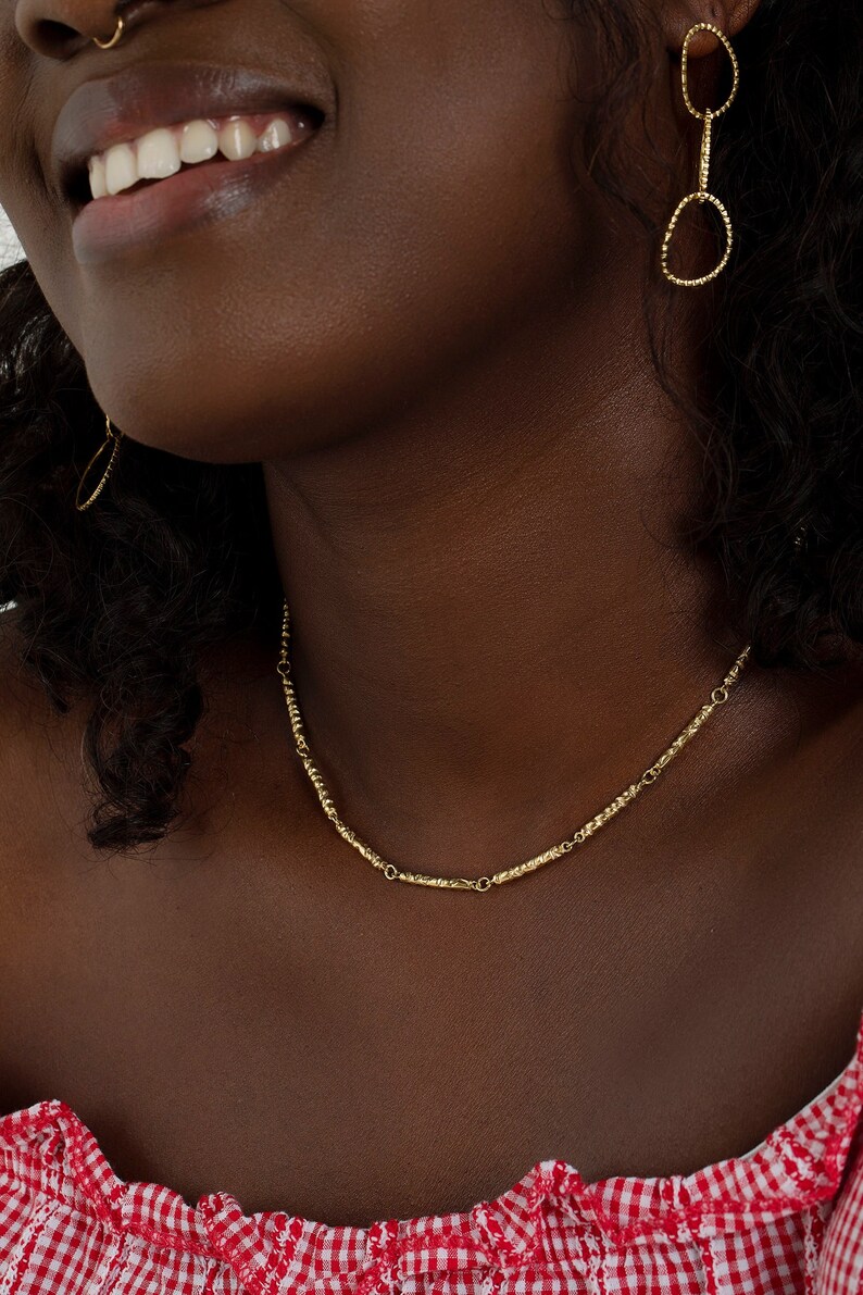 Textured Bar Link Chain Necklace Layering Link Necklace Line Textured ...