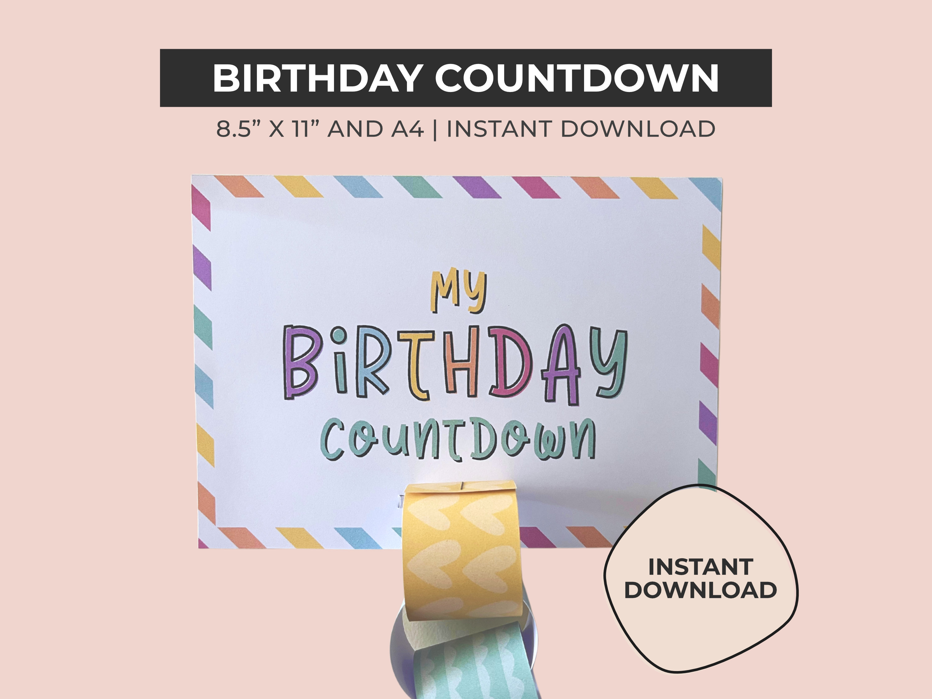 Birthday Countdown, Birthday Calendar, Printable Paper Chain Countdown ...