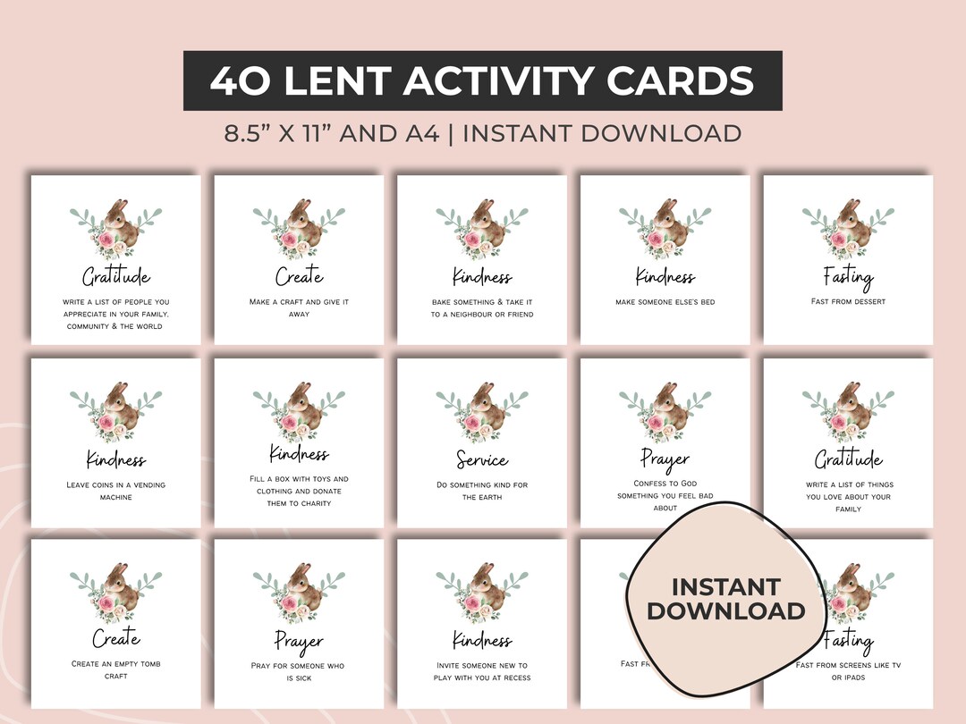 40 Lent Activity Cards for Kids, Lenten Calendar, Ash Wednesday ...