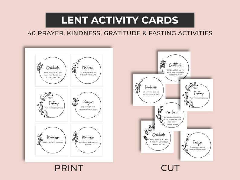 40 Lent Activity Cards for Kids, Lenten Calendar, Ash Wednesday ...
