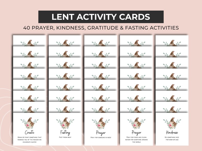 40 Lent Activity Cards for Kids, Lenten Calendar, Ash Wednesday ...