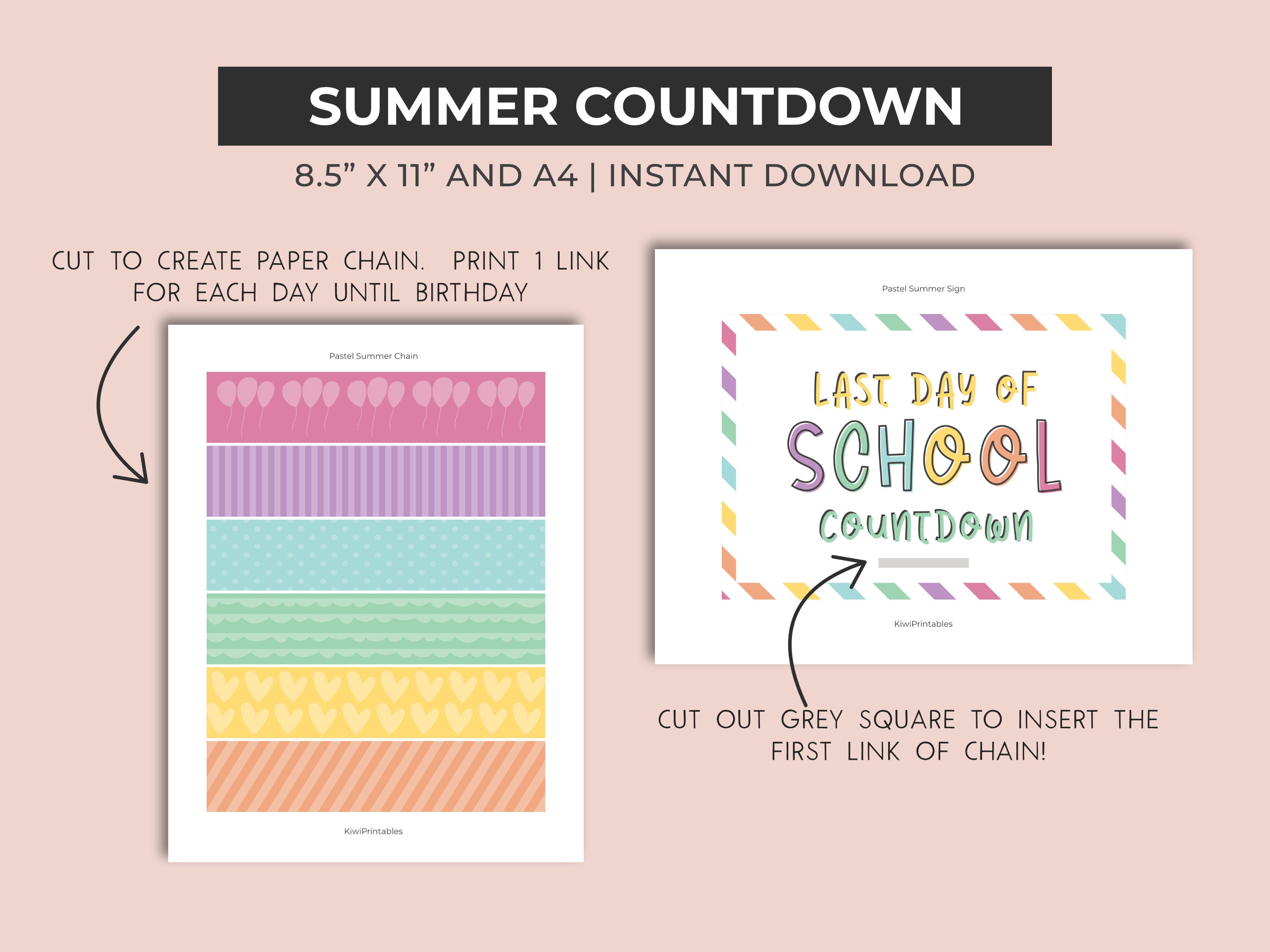 Last Day of School Countdown, Summer Vacay Calendar, Printable Paper ...