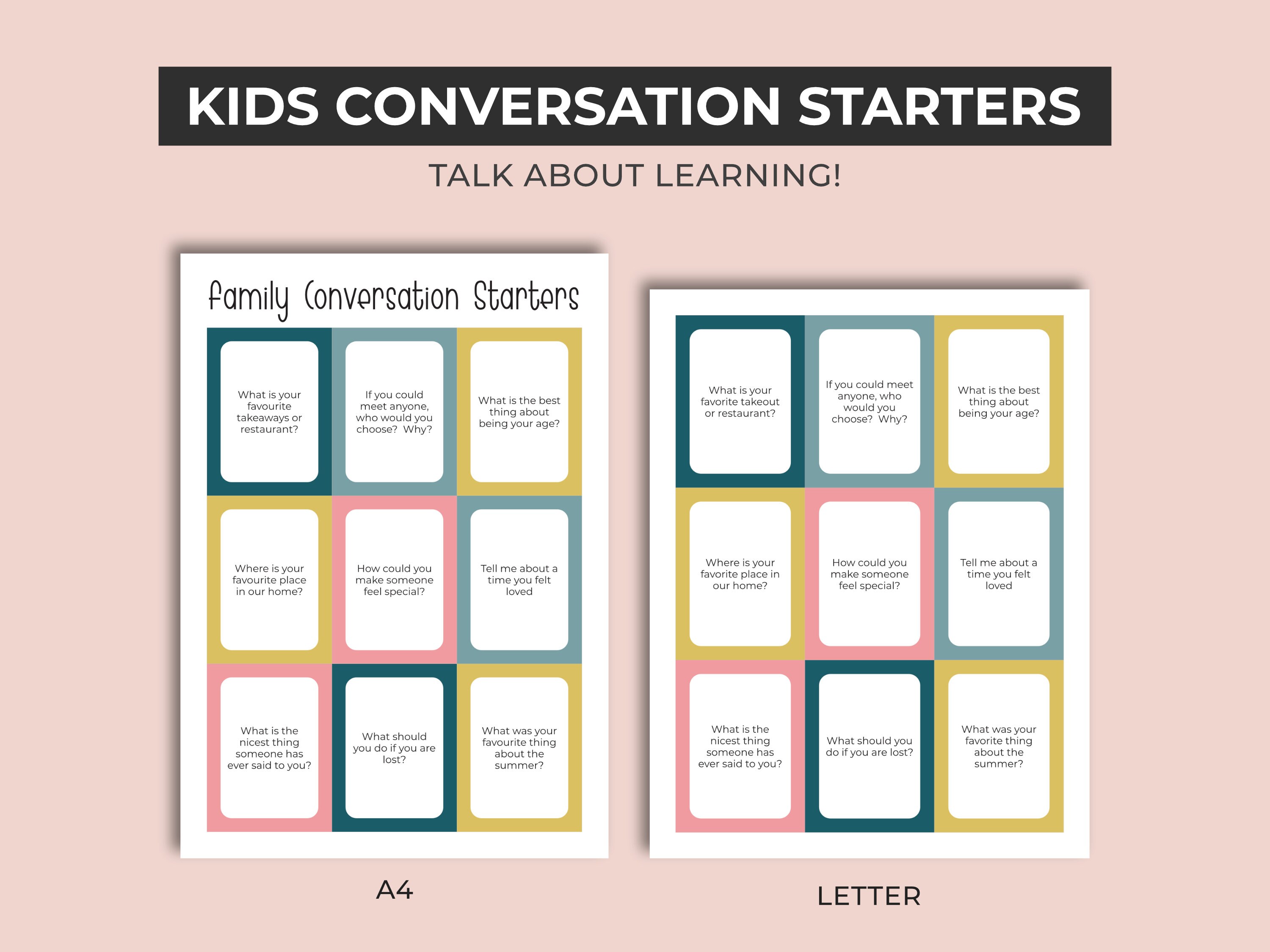 Family Conversation Starters Printable, Kids Conversation Starters, Ice ...