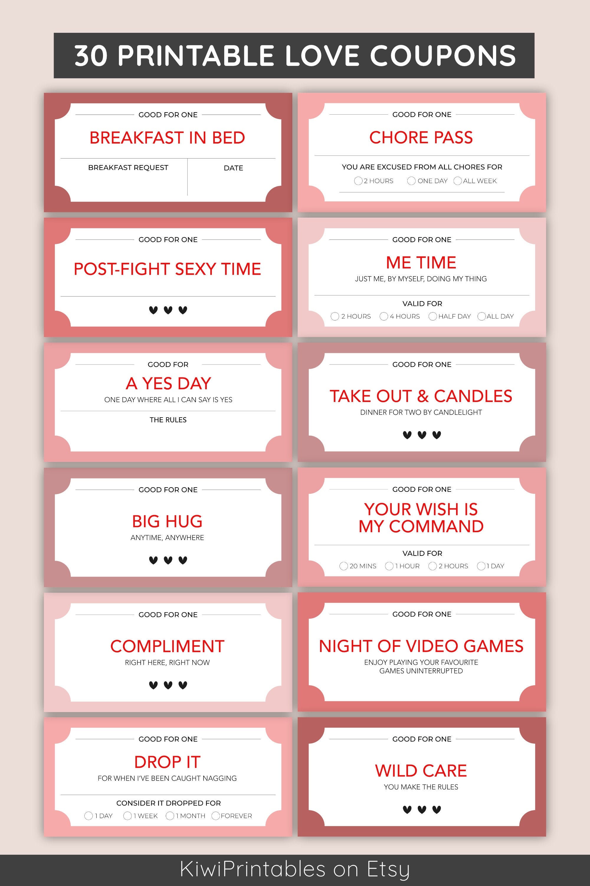 30 Fun Love Coupon Book Valentines Day Coupons Love Coupons Etsy UK