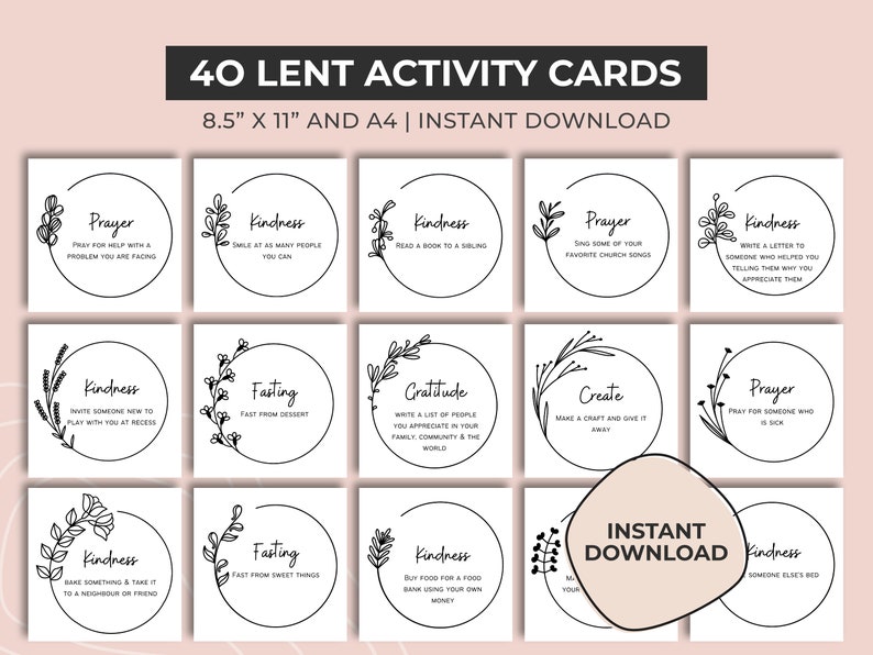 40 Lent Activity Cards for Kids, Lenten Calendar, Ash Wednesday ...