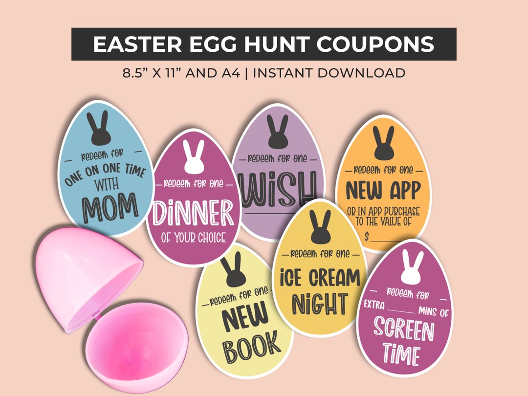 Easter Egg Coupons, Gift for Kids, Easter Egg Filler, Printable Basket ...
