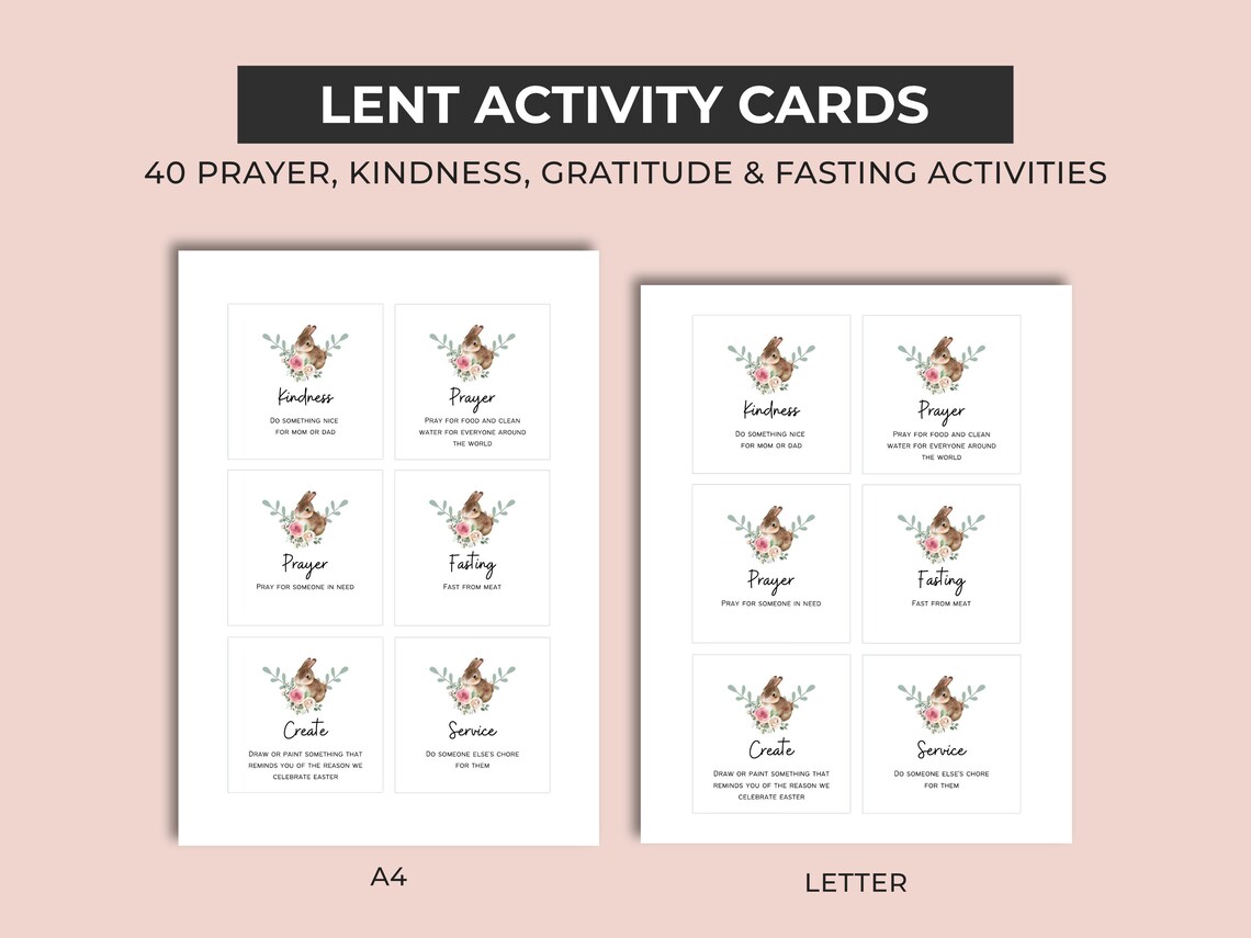 40 Lent Activity Cards for Kids, Lenten Calendar, Ash Wednesday ...