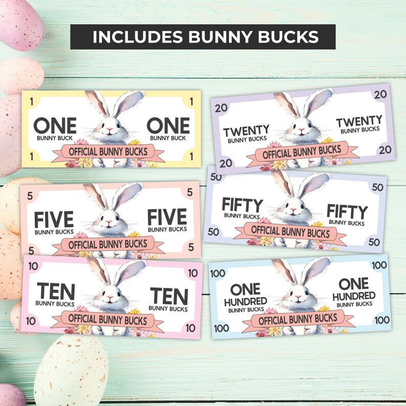 Easter Bunny Bucks Printables, Easter Play Money, Easter Egg Filler ...