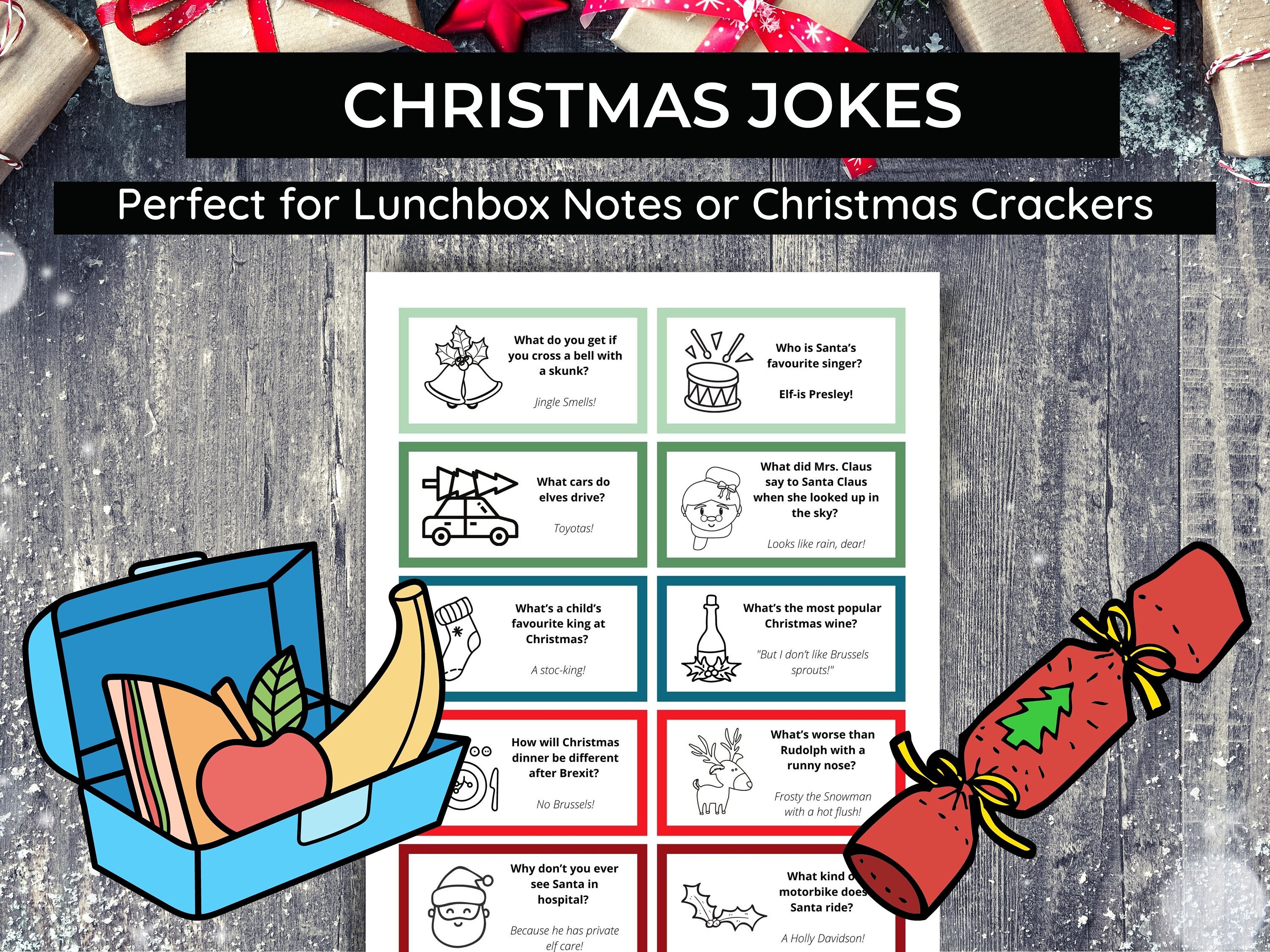Christmas Lunch Box Jokes, Lunch Box Notes, Printable, Lunchbox Notes ...