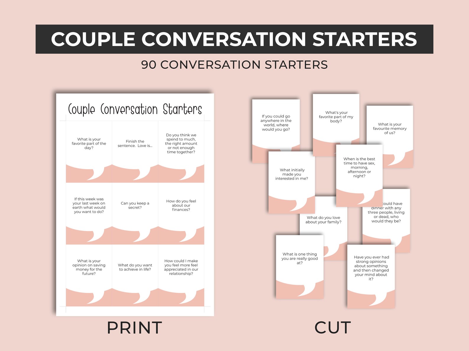 Couple Conversation Starters Printable, Relationship Questions, Date ...