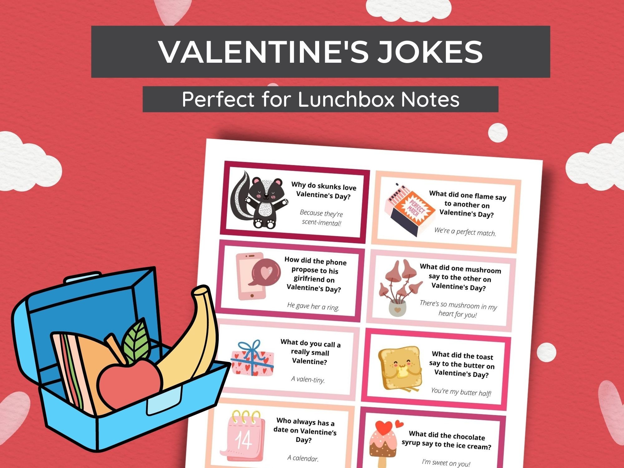 Valentines Day Lunch Box Jokes for Kids, Classroom Lunchbox Notes ...