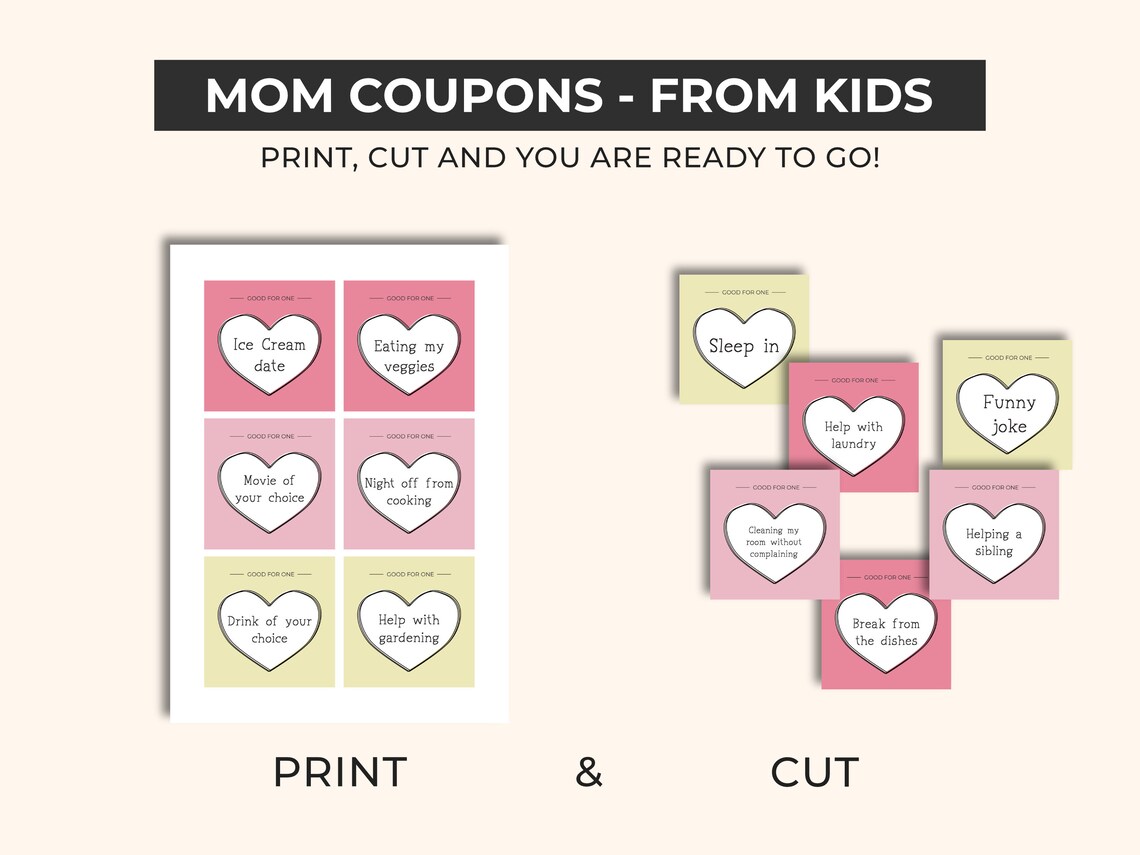 Mom Coupon Book, Coupons From Kids, Last Minute Gift Idea for Mum ...