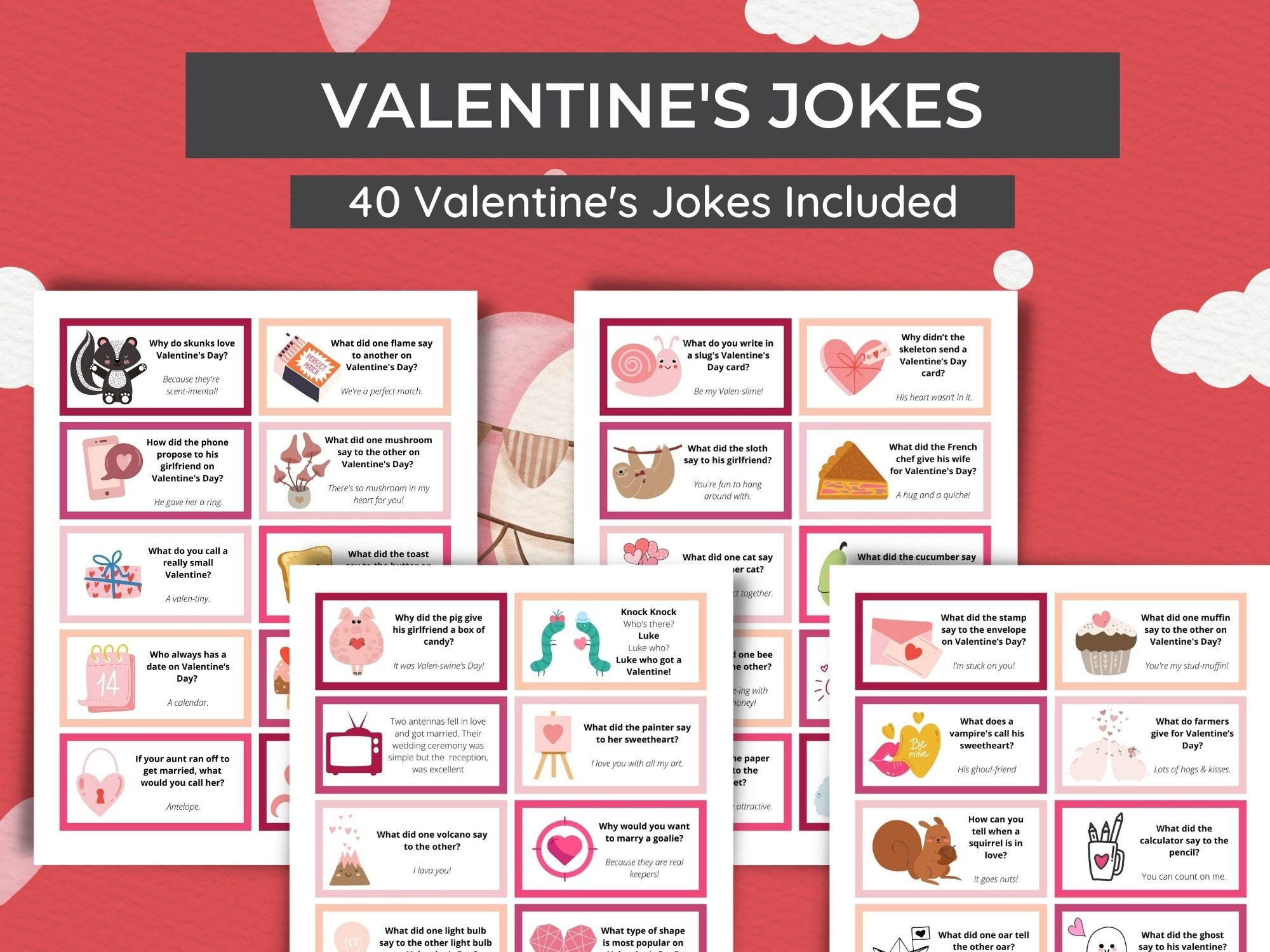 Valentines Day Lunch Box Jokes for Kids, Classroom Lunchbox Notes ...