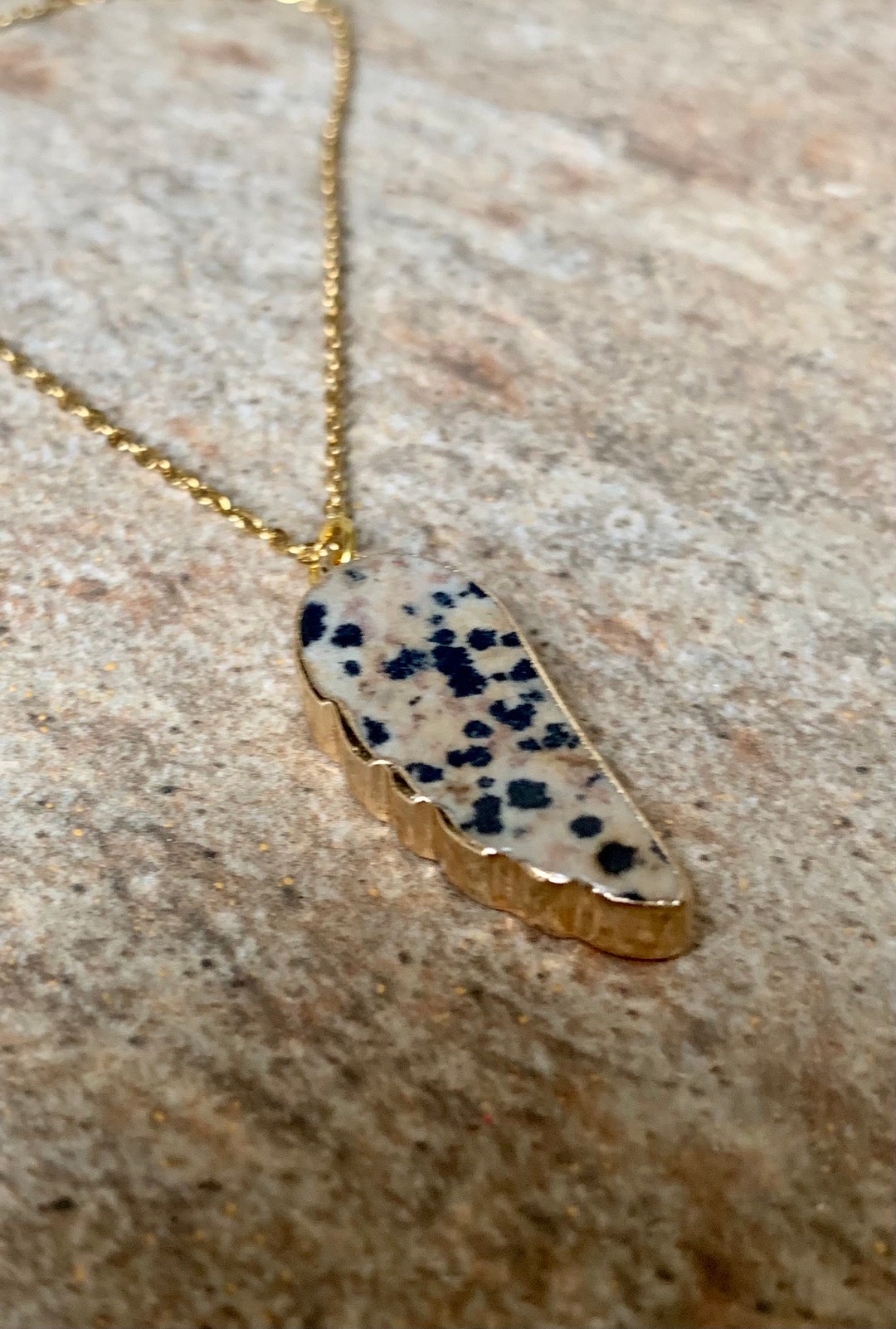 Angel Dalmatian Jasper Wing Necklace. Gold, Stainless Steel. - Etsy