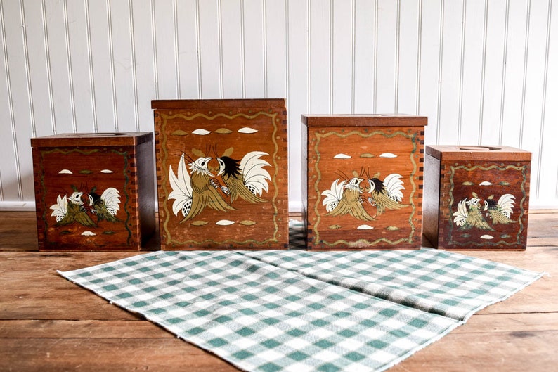 Midcentury Wooden Rooster Kitchen Canisters Dove Tailed Set of 4 - Etsy