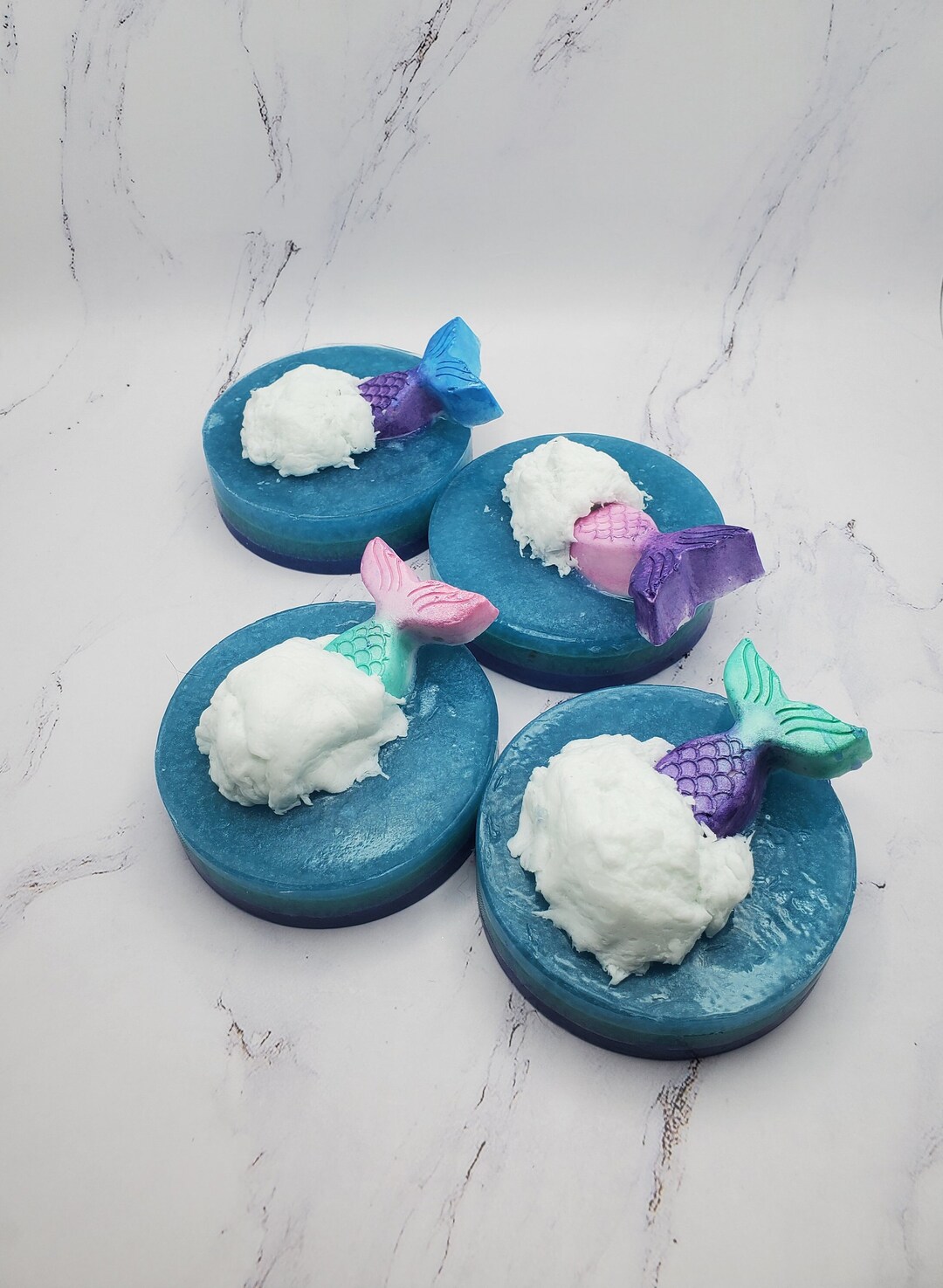 Round Mermaid Tail Soap Appx. 4oz Bar Soap, Bottom Deep Blue, Green and ...