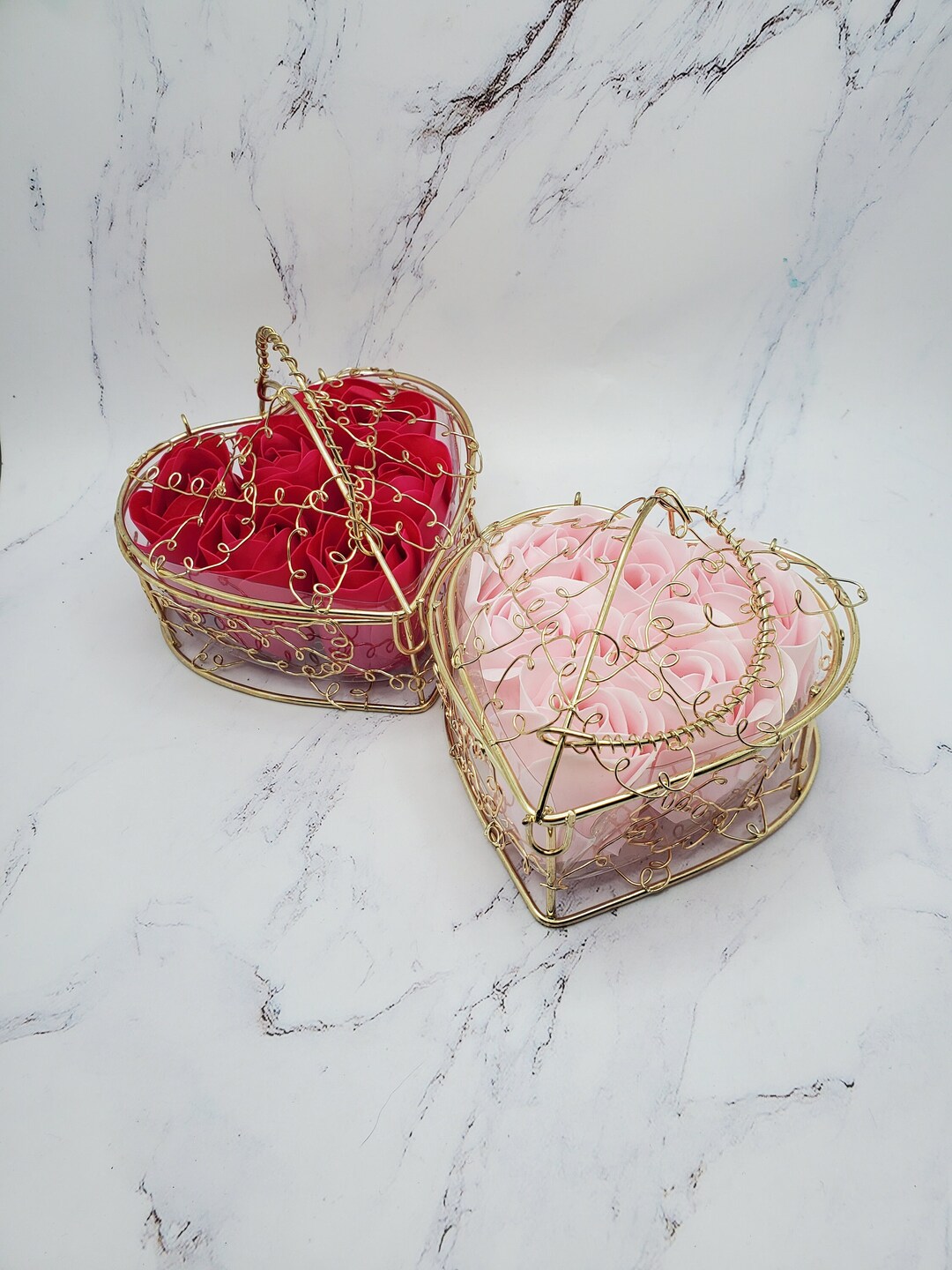 Small Soap Flower Golden Box Six Rose Shape Soaps in Heart Shaped Gold ...