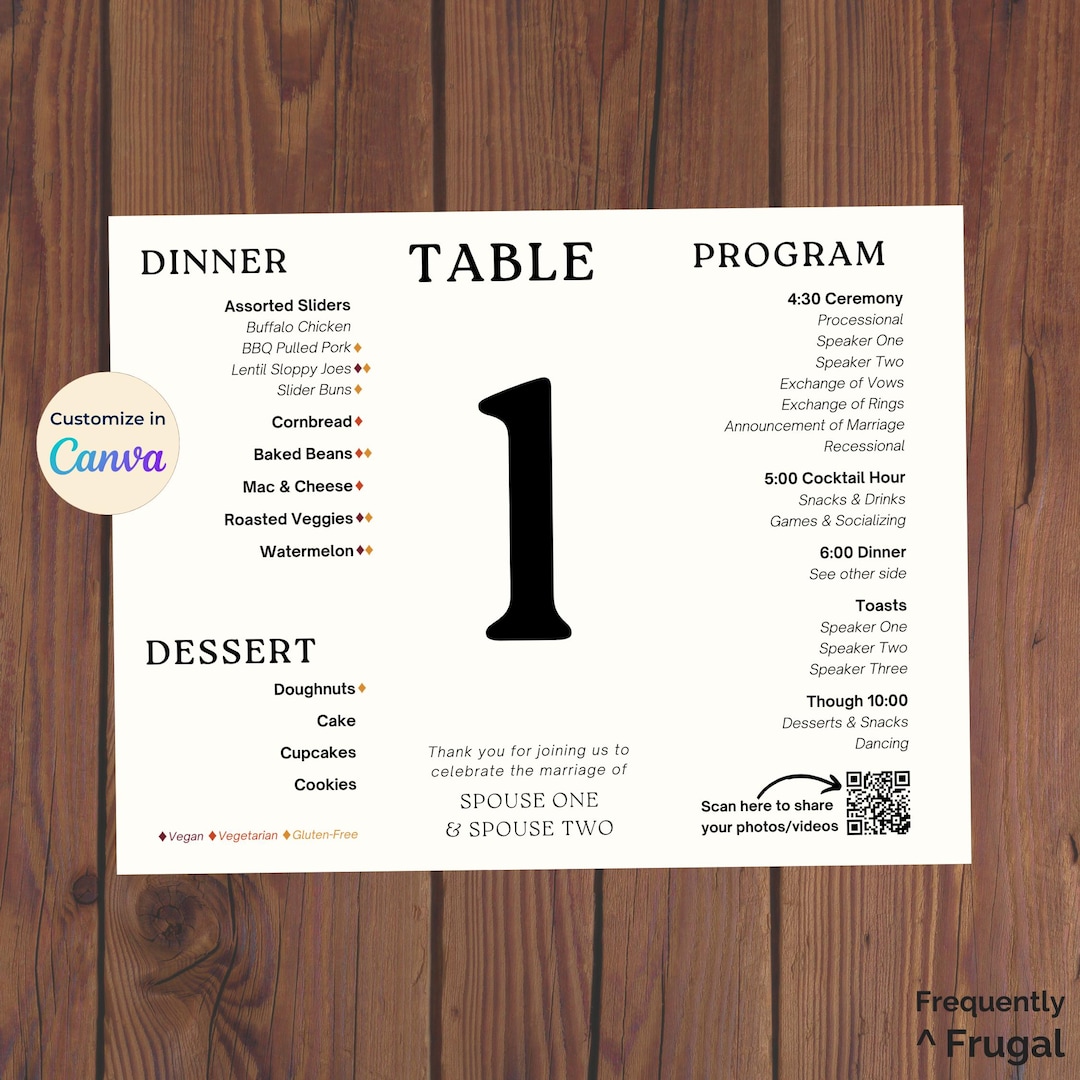 Trifold Wedding Table Numbers | Folded Wedding Program | Trifold ...