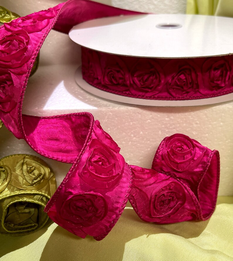 Kel-toy Dimensional Rose Ribbon, Fuchsia, Apple Green for Wreaths ...
