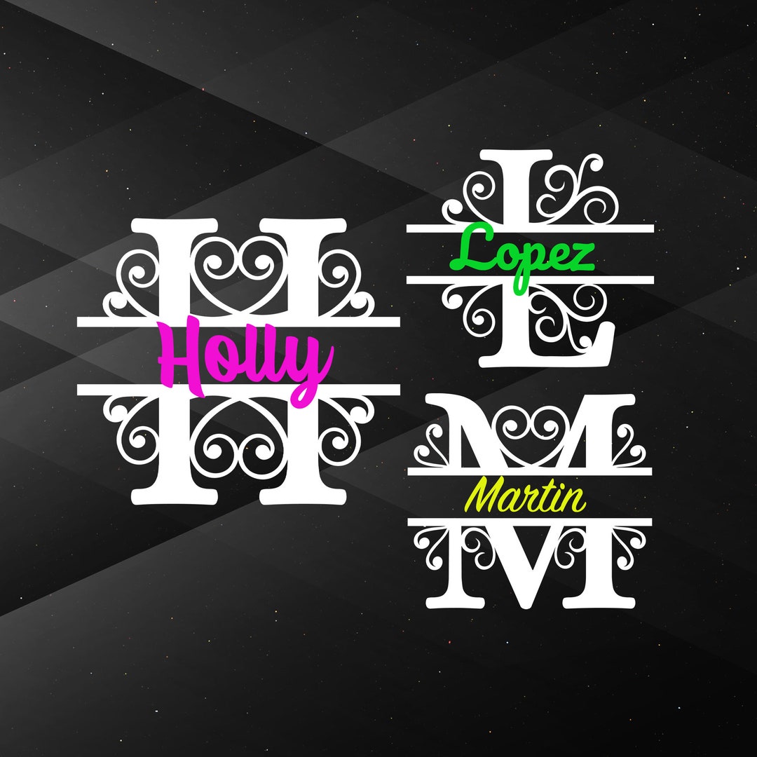 Fancy Split Monogram SVG/DXF/PNG, Split Monogram Alphabet Svg, Split ...