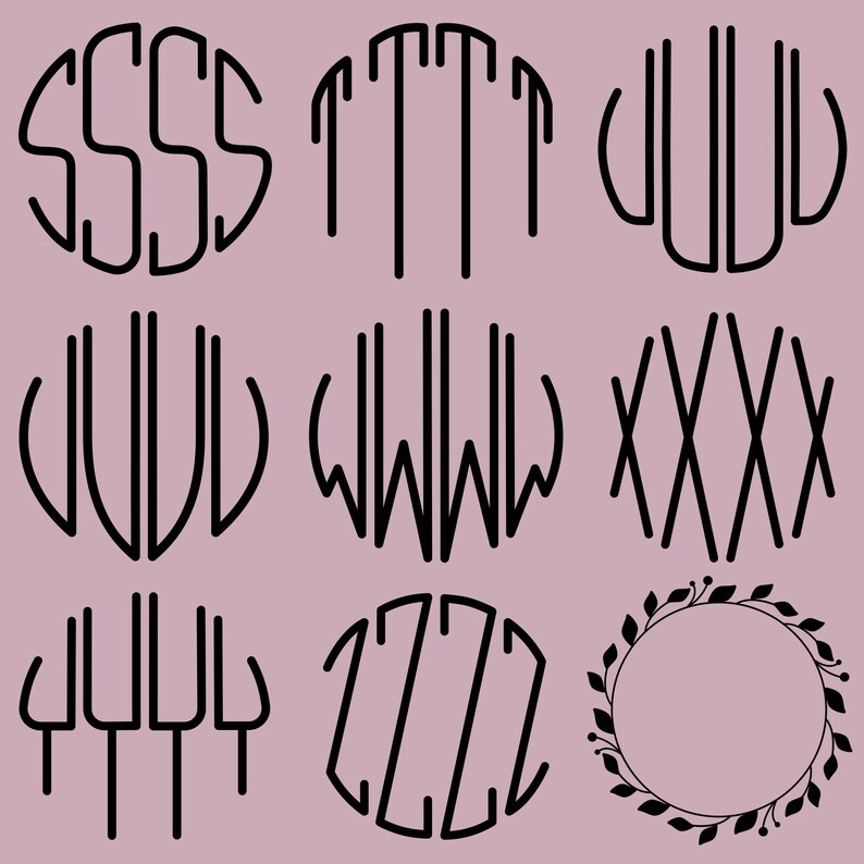 4-letter Monogram Font SVG includes Flower Wreath Circle - Etsy